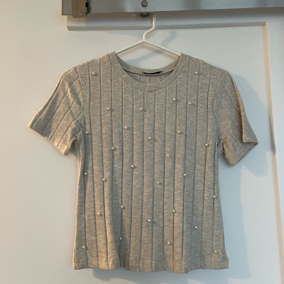Zara | Tops | Zara Top With Pearls | Poshmark